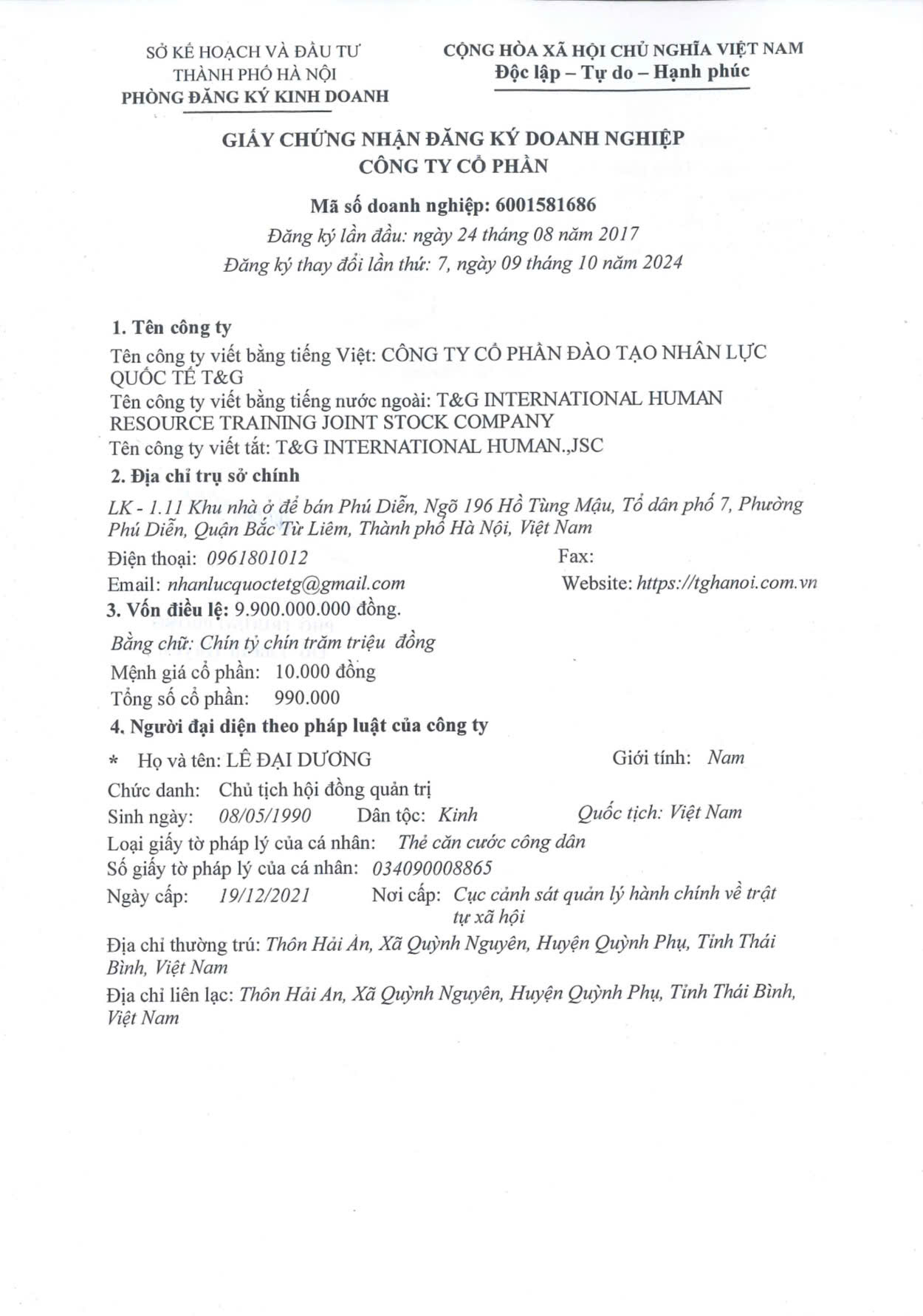 Giới thiệu công ty – TG Hà Nội